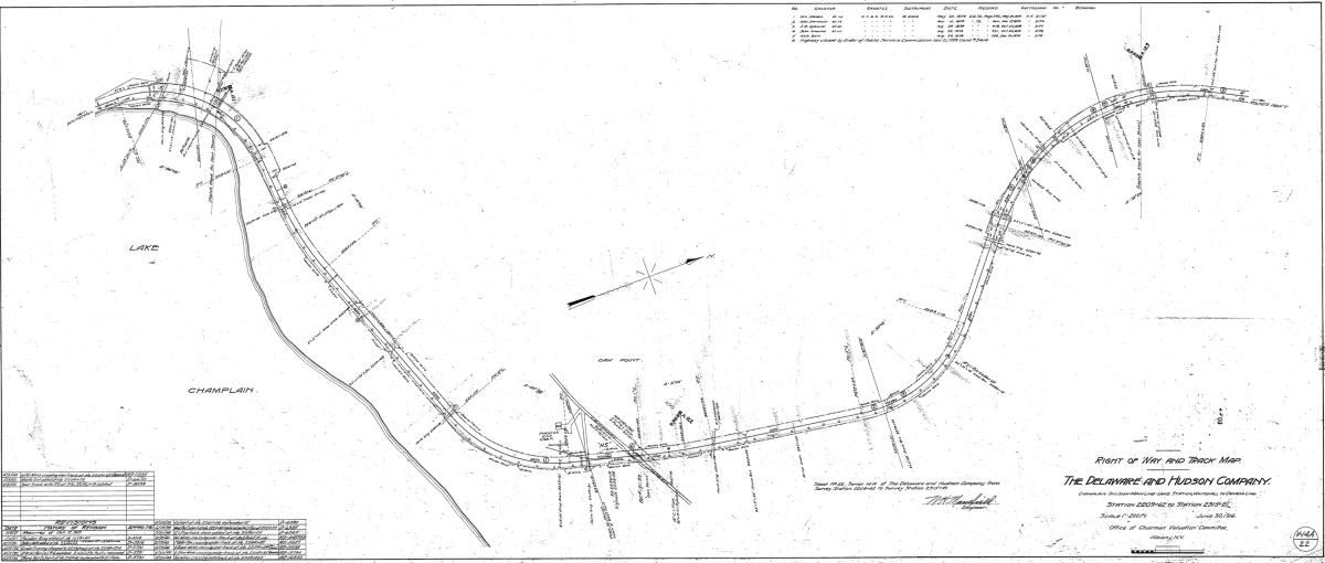 1916 D&H Track Chart: Champlain Div Main Line Lake Station, Whitehall ...