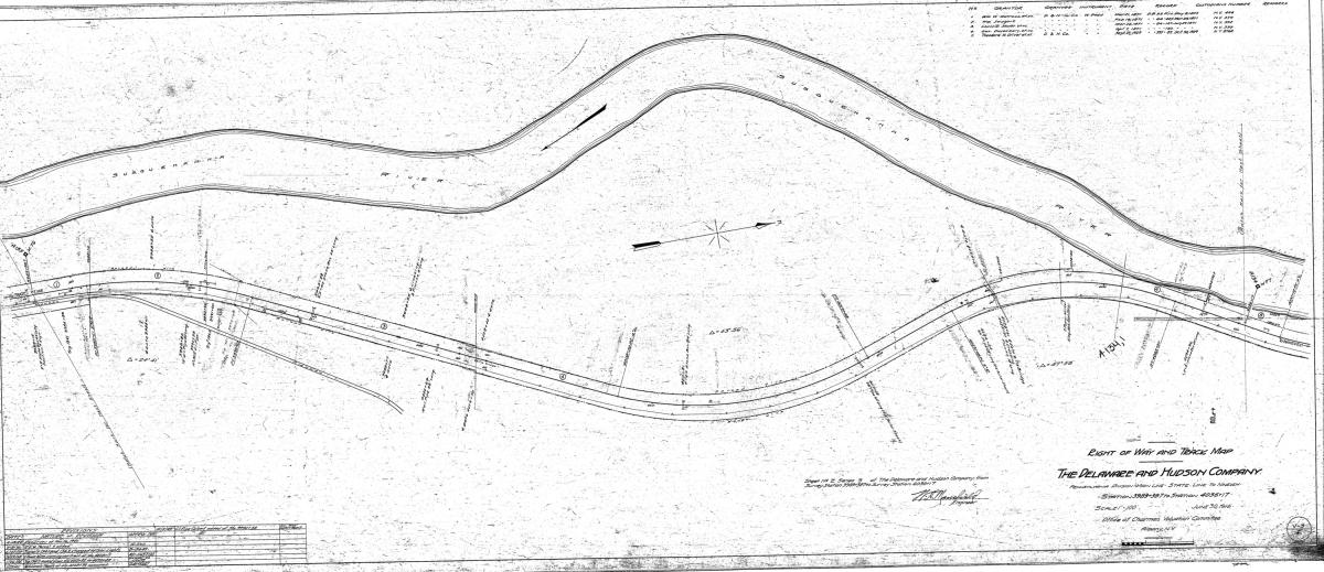 1916 D&H Track Chart: Pennsylvania Div Main Line State Line to Nineveh ...