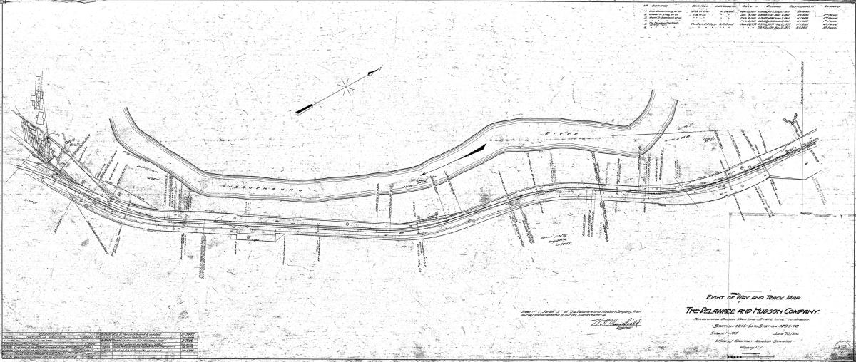 1916 D&H Track Chart: Pennsylvania Div Main Line State Line to Nineveh ...