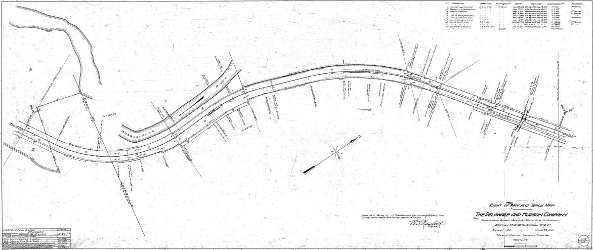 1916 D&H Track Chart: Pennsylvania Div Main Line State Line to Nineveh ...