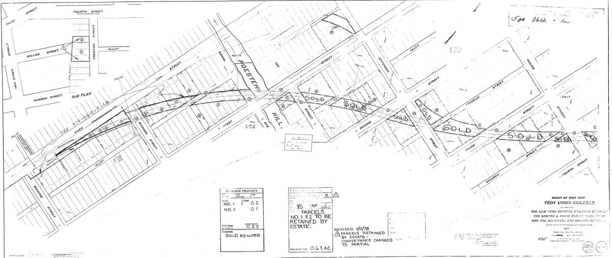 1917 Troy Union Railroad Map: Land Ownership, Map 01, Station 0+0 to 2 ...