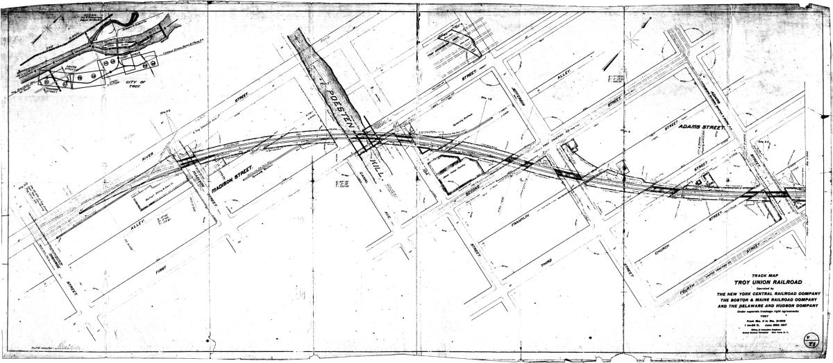 1917 Troy Union Railroad Map: Track, Map 01, Station 0+0 to 2+640 ...